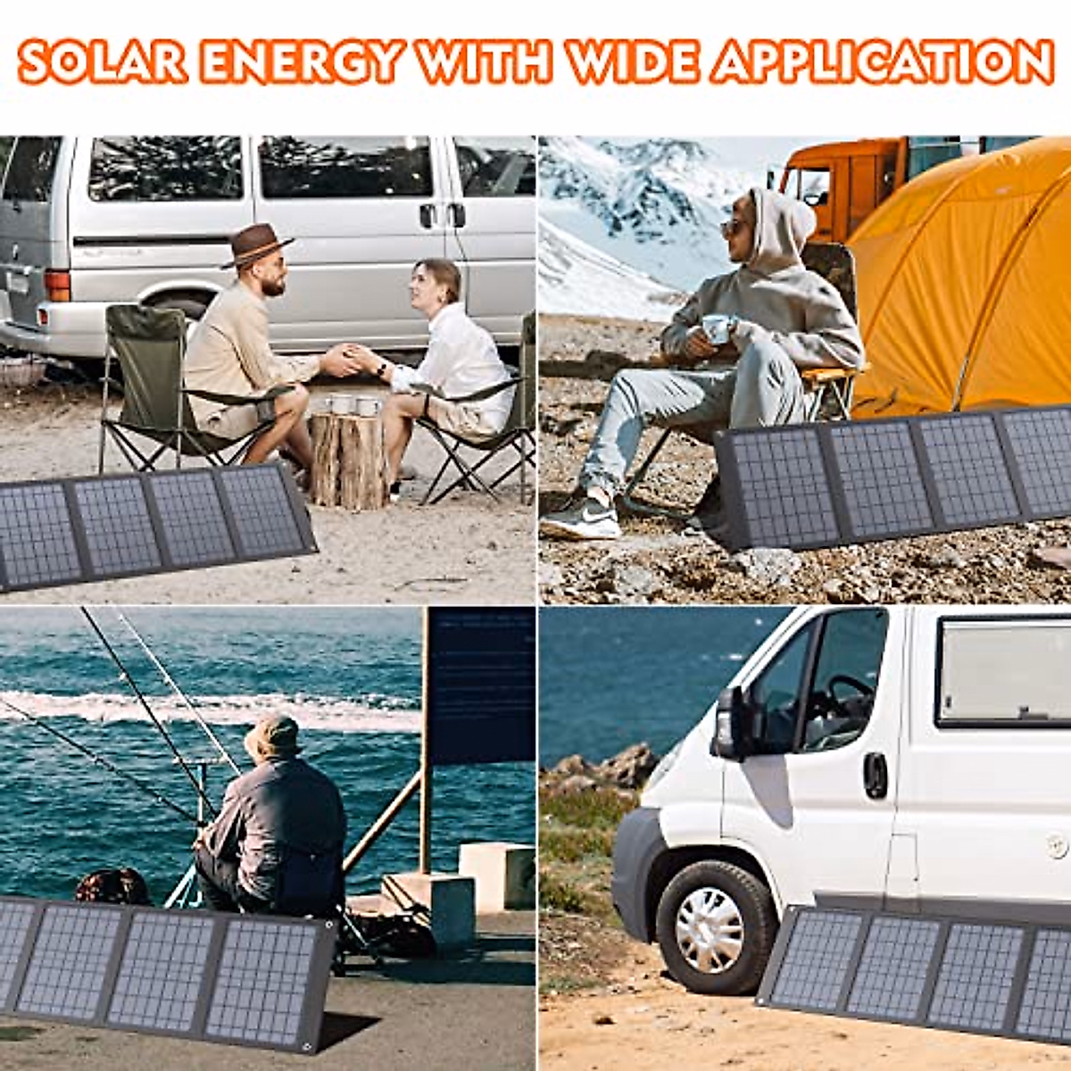Apowking 40W Portable Solar Panels, Foldable Solar Panel Charger for 100-300W Portable Power Station, with Adjustable Kickstands, DC 12-15V Output, USB 3.0 Port for Camping Van RV Trip