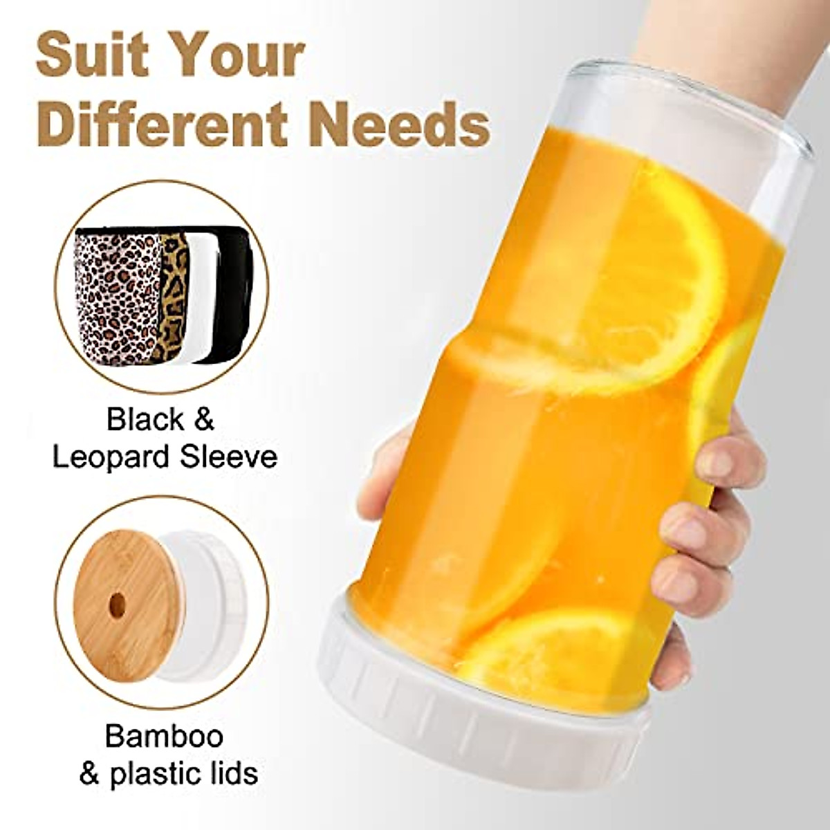 MOVNO Smoothie Mason Jar Cups with Lid And Straw, 22 oz Pack of 4 Reusable Boba Tea Drinking Jars Cup with Airtight Lids and Brush, Reusable Glass Tumbler with Sleeves for Iced Coffee,Milkshake, Gift