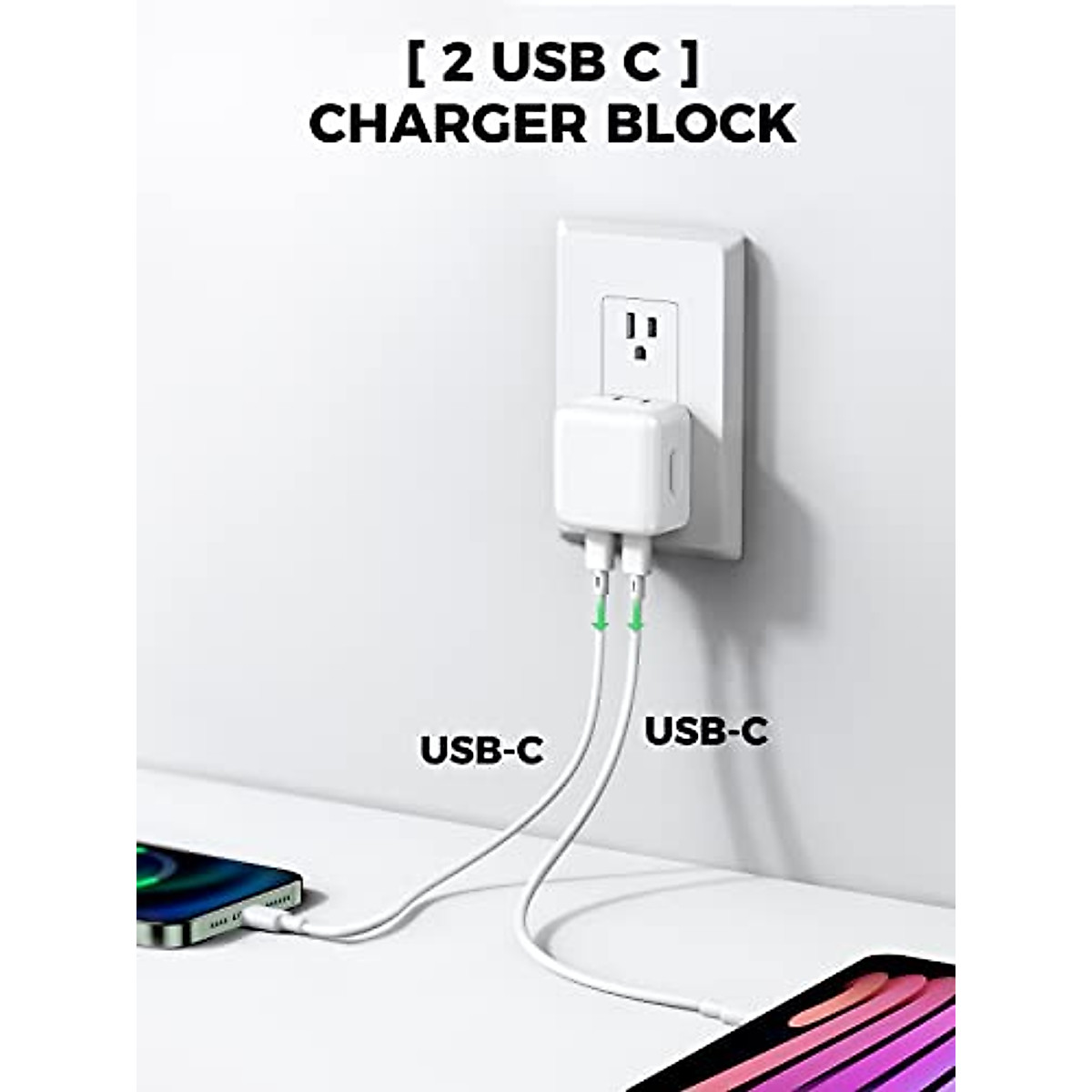 Coucot 35W USB C Charger Block, Dual USB-C Port Compact Power Adapter, ​​​​​​[Foldable Prolongs] PD 3.0​​​​ Fast Wall Charger for iPhone14 Pro Max/14 Pro/iPhone13/Samsung/iPad/Speaker/AirPods and etc