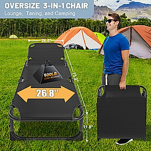 Slsy Sleeping Cots for Adults, 5-Position Folding Chaise Lounge Chairs Outdoor, Portable Folding Bed Cot Lounge Chair for Beach Lawn Camping Pool Sun Tanning