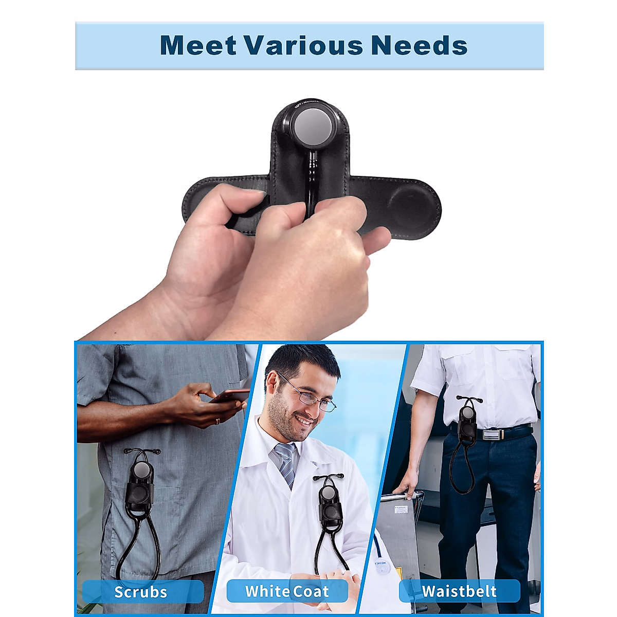 CaseLeather Stethoscope Holder, Genuine Top-Grain Leather | Strong & Durable | Magnetic Closure - Easy Access | for Doctors, Nurses, Adult (Black)