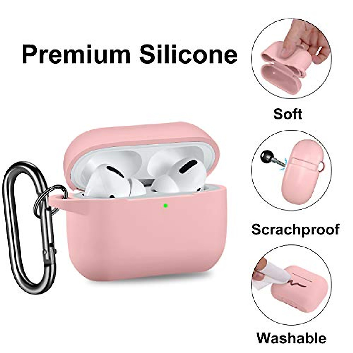 [2 Pack] SNBLK Designed for Airpods Pro Case Cover Silicone Protective Charging Case Skin with Keychain Compatible for Apple Airpods Pro 2019, (Front LED Visible) Pink/Mint Green