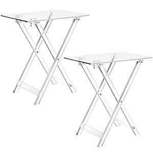 Beeveer 2 Pcs Acrylic Foldable TV Dinner Table Clear Small Folding TV Tray Table Space Saving Acrylic Dining Table for Eating Snack Coffee Bed Desk Side Living Room Kitchen Furniture Easy Assembly