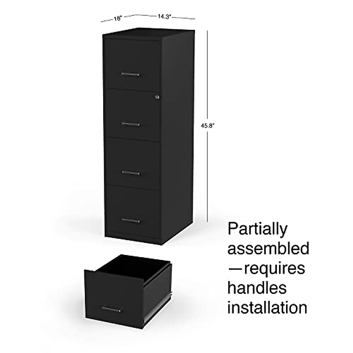 STAPLES 2806660 4-Drawer Vertical File Cabinet Locking Letter Black 18-Inch D (52152)
