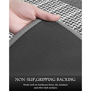 PADOOR Non Slip Kitchen Rugs Sets of 2 - Extra Large 2.5'x6' + 20"x32" Runner Rugs for Kitchen Floor Non Skid Washable, Absorbent Kitchen Mat for in Front of Sink 2 Piece Grey