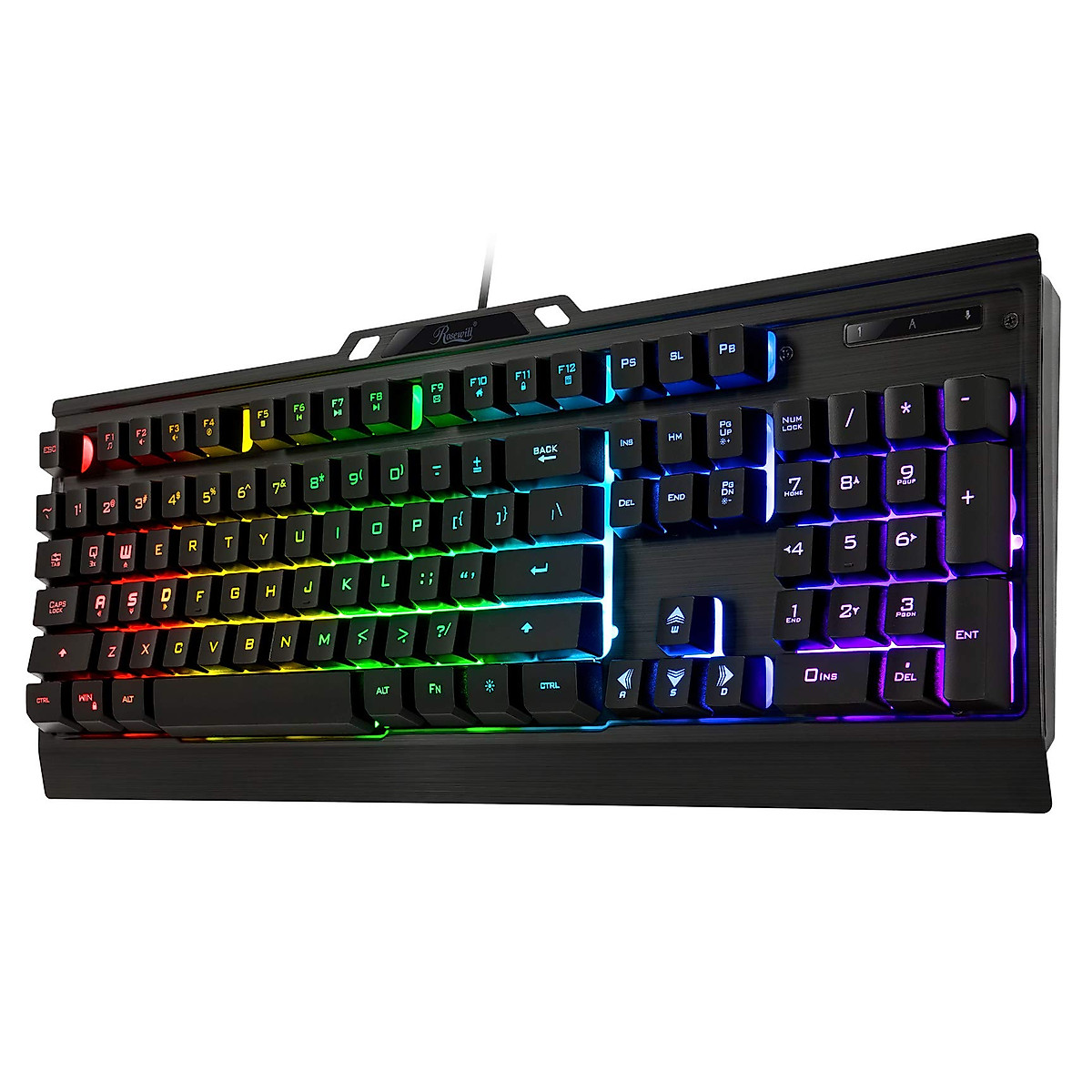 Rosewill NEON K54 Wired Membrane Gaming Keyboard, 9 RGB LED Backlight Effects, 104 Keys, 19-Key Anti-Ghosting, WASD and Arrow Keys Exchange, 8 Multimedia Hotkeys, Slim Profile Floating Keycaps