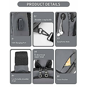 Grey Sling Bag for Men Women, Small Anti Theft One Strap Motorcycle Backpack Sling Tactical Chest Bag for Swimming Diving Outdoor Sports