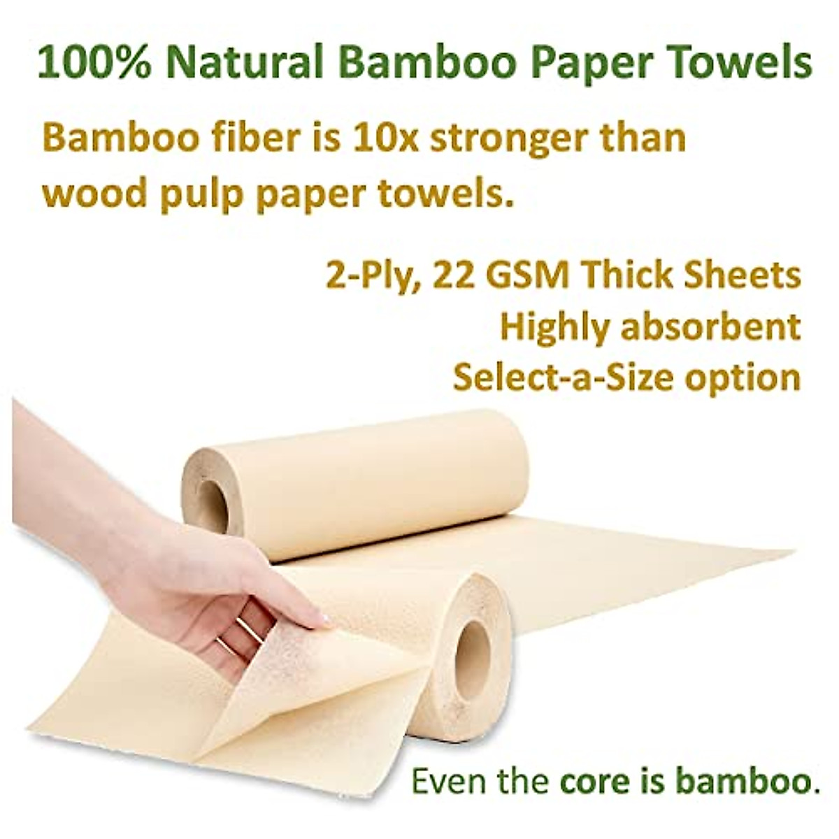 Purafide Premium-Quality, All-Natural Bamboo Paper Towels, Tree-Free, Chemical-Free, Extra Durable, Super Absorbent, Select-a-Size 2-Ply, 90 Sheets Per Roll. (PT 6 Rolls)