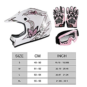 SLMOTO DOT Youth & Kids Motocross Offroad Street Helmet Pink Butterfly Motorcycle Youth Helmet Dirt Bike Motocross ATV Helmet+Goggles+Gloves Medium