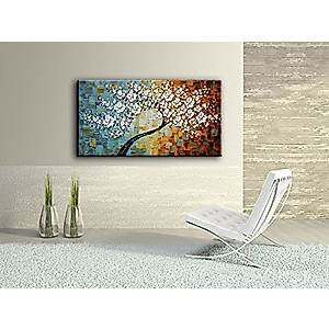 YaSheng Art -100%hand-painted Contemporary Art Oil Painting On Canvas Texture Palette Knife Landscape Paintings Modern Home Interior Decor Abstract Art 3D Flowers Paintings Ready to hang 20x40inch