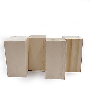 4 Inch Wood for Carving, 4 PCS Unfinished Wood Craft Cubes, Rectangular Wooden Blocks for DIY Carving, Large Unfinished Whittling Wood Blank Blocks for Kids or Adults (4×2×2Inch)