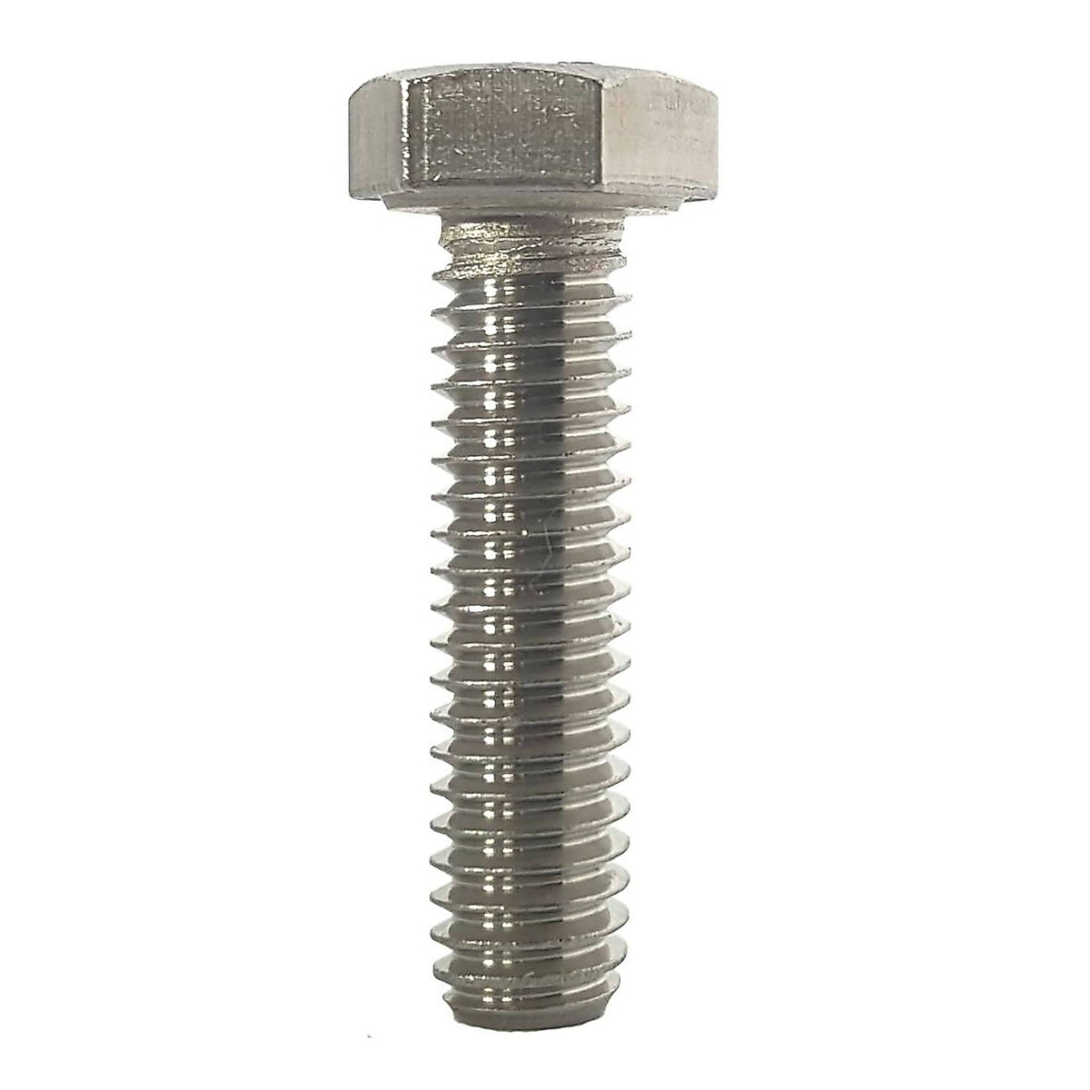 10-24 x 1" Hex Head Cap Screw Bolts, External Hex Drive, Stainless Steel 18-8, Full Thread, Bright Finish, Flat Point, Quantity 50