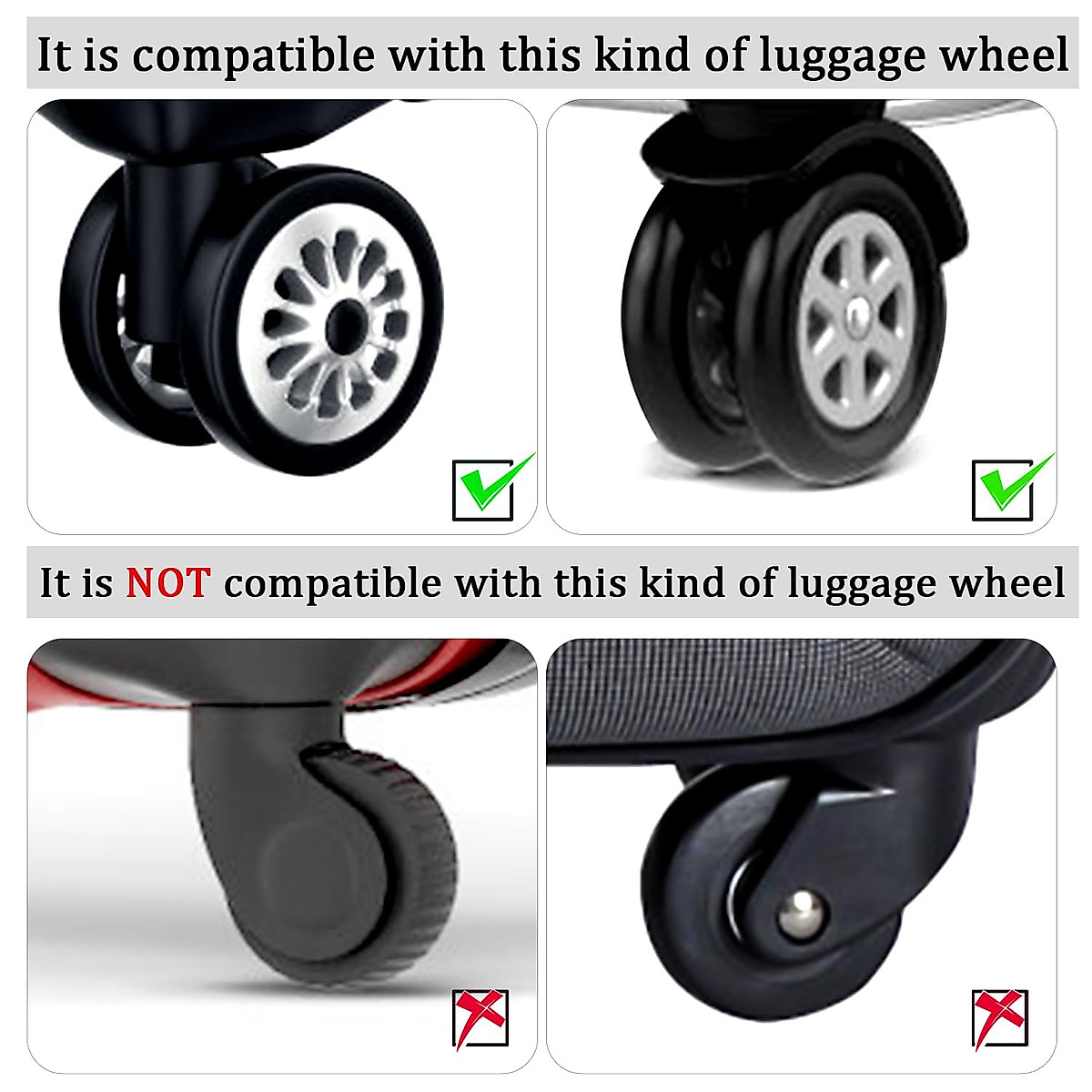 TOYMIS Luggage Wheel Covers, 8pcs Portable Silicone Luggage Spinner Wheel Protectors, Colorful (Black)