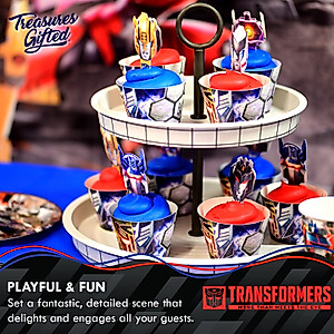 Treasures Gifted Officially Licensed Transformers Cake Decorations Set - (24) Transformers Cupcake Toppers & Wrappers - (1) Transformers Cake Topper - Transformers Birthday Party Supplies