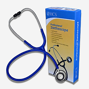 HCS Stethoscope, Classic Lightweight - Medical Grade, Dual Head Stethoscopes for Nurses, Students, Home - 22 inch Tubing (Blue)