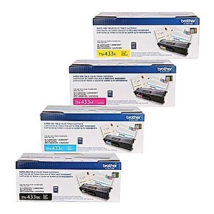 Brother TN433BK, TN433C, TN433M, TN433Y High Yield Black, Cyan, Magenta and Yellow Toner Cartridge Set