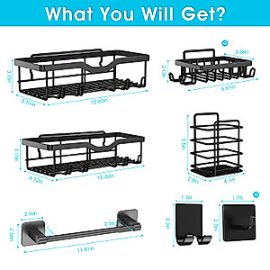 LIKDAY Shower Caddy, Bathroom Shower Organizer Adhesive Shelves Holder Organizers And Storage For Kitchen, 9 Pack, No Drilling, Rustproof, Black