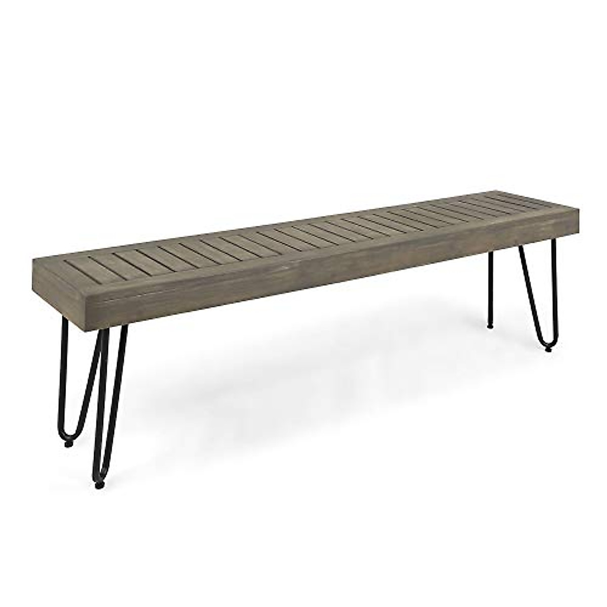 63'' Gray and Black Contemporary Rectangular Outdoor Bench