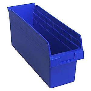 QUANTUM STORAGE SYSTEMS K-QSB804BL-15 15-Pack Store-Max Plastic 8 inch Shelf Bins, 17-7/8 inch x 6-5/8 inch x 8 inch, Blue
