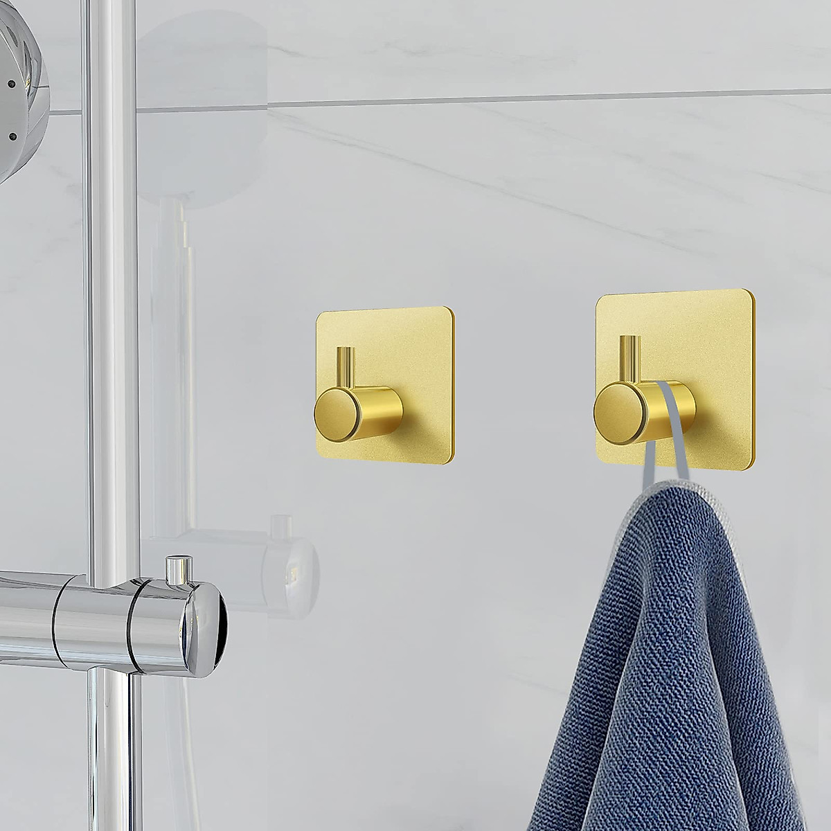 VAEHOLD Gold Adhesive Hooks, Heavy Duty Wall Hooks Waterproof Aluminum Hooks for Hanging Coat, Hat, Towel, Robe, Key, Clothes, Towel Hook Wall Mount for Home, Kitchen, Bathroom, Office (6 Pack