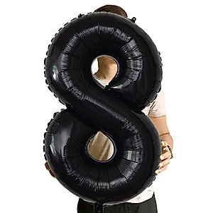 40 Inch Giant Black Number Balloons, Helium Mylar Foil Number Balloons for Birthday, Number 8 Balloon for Party Celebration Decorations Graduations Anniversary Baby Shower Photo Shoot