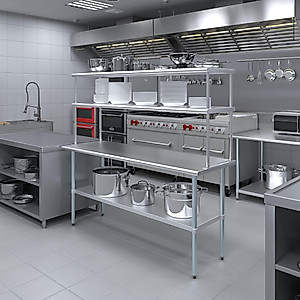 Amgood Stainless Steel Work Table Double Tier Overshelf | Metal Kitchen Prep Table & Shelving Combo (24" x 72" Work Table + 18" Overshelf)