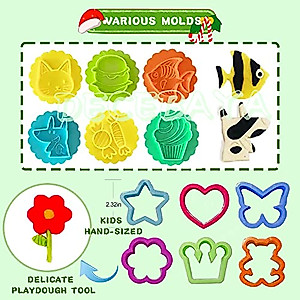 Dough Play Tools for Kids- Dough Accessories Molds Stamps Cutter Scissor Rolling Pin and Storage Box , Party Favors Set for Age 2-8