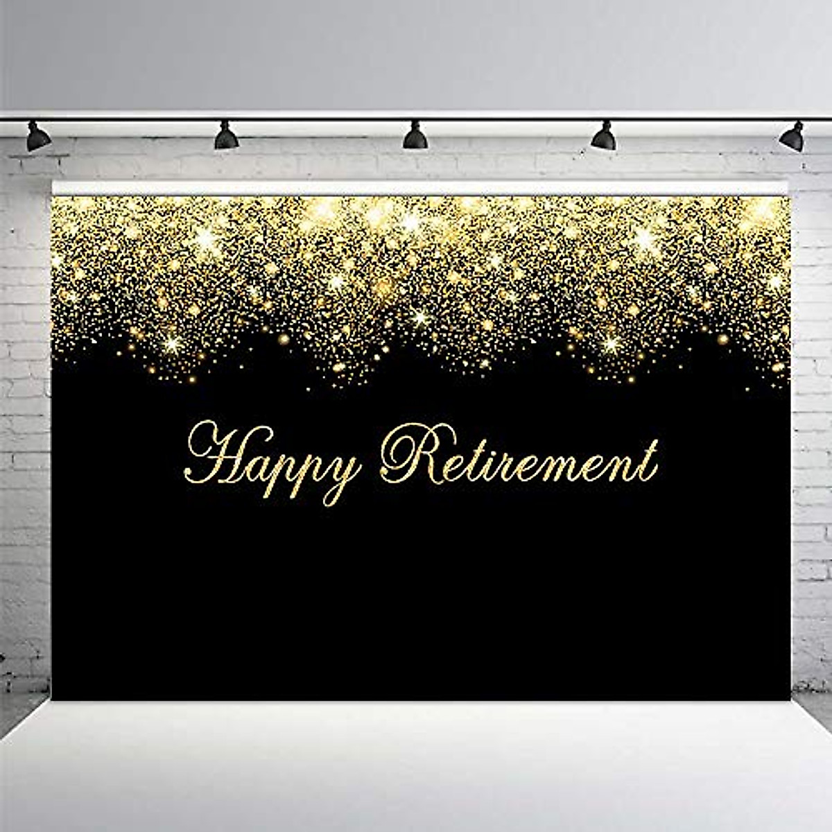 MEHOFOTO Black and Gold Happy Retirement Photo Studio Backdrop Black Glitter Golden Congrats Retirement Party Decoration Banner Photography Background 7x5ft