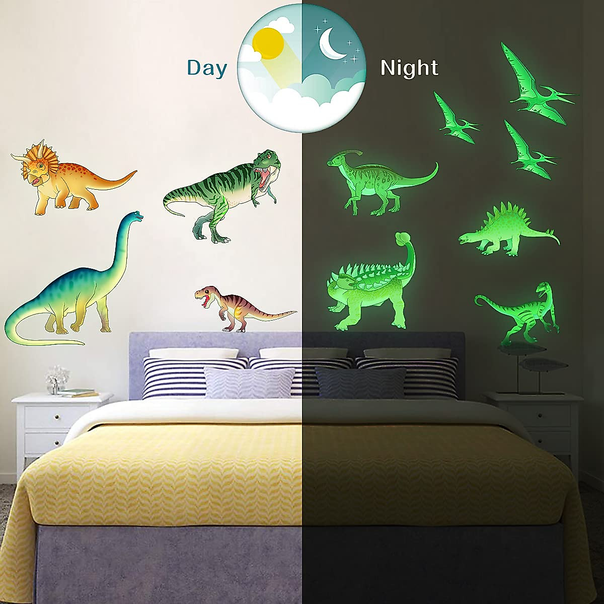 MESU Dinosaur Glow in The Dark Stickers Luminous Wall Decals Ceiling Decor for Boys Room Nursery Kids Gift Dinosaur