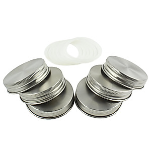 Zoie + Chloe Stainless Steel Mason Jar Lids with Silicone Seals (6 Pack + 6 Bonus Replacement Seals) - Regular Size