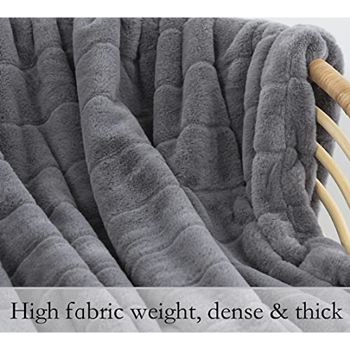 Faux Fur Throw Ultra Soft Double Sided, Fluffy Blanket for Winter Sofa Couch, Cuddly & Warm (50"x 60", Gray)