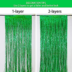 Foil Fringe Curtains Party Decorations - Melsan 3 Pack 3.2 x 8.2 ft Tinsel Curtain Party Photo Backdrop for Birthday Party Baby Shower or Graduation Decorations Green