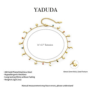 YADUDA Gold Moon and Star Sun Necklace Non Tarnish 18k Gold Plated Dainty Gold Necklace Colorful Charm Gold Choker Necklaces for Women Preppy Necklace