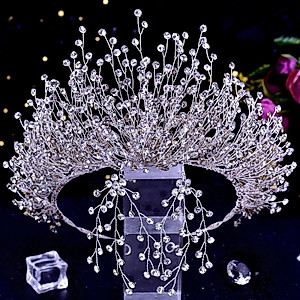 Bridal Wedding Headband Crystal Tiara Crown，Queen Tiaras and Crowns，Wedding Bride Crowns For Birthday Party Wedding Pageant Hair Accessories (Silver/Crown + necklace + Earrings)