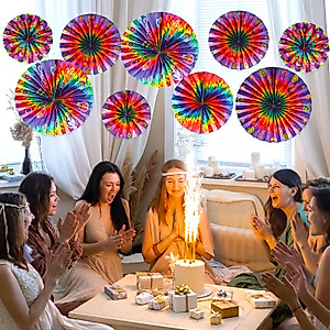 Outus 9 Pcs Tie Dye Party Supplies Groovy Hippie Hanging Paper Fans Classroom Decoration 60s Party Hanging Decoration Peace and Love Sign for Carnival Hippie Groovy Theme Birthday Party Ceiling