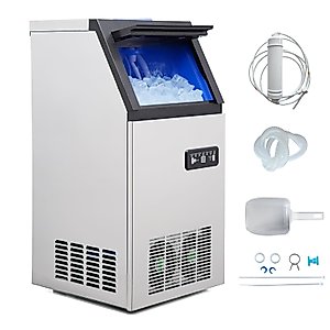 Commercial Ice Maker Machine, 130lbs/24H Counter Ice Maker with 24LBS Storage Bin, 50 Ice Trays, 10 Quick Ice Dispensing, Freestanding Ice Maker includes Scoop for Home Office Restaurant Bar