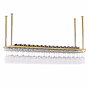 Stylish Simplicity Down Wine Glass Holder Simple Metal Iron Stylish Simplicity Goblet Holder Wine Glass Holder Kitchen Cutlery Bottle Holder Adjustable Height Bar Float (Golden 120 * 30Cm), PIBM,