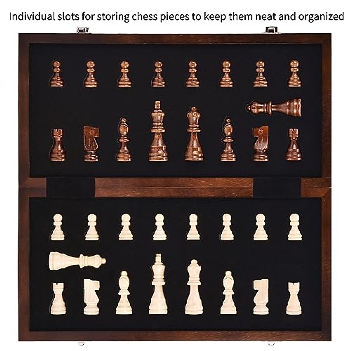 AMEROUS 15 Inches Magnetic Wooden Chess Set with 2 Extra Queens/Folding Board/Chess Pieces Storage Slots/Instructions, Portable Travel Chess Game for Beginner/Classic Board Game