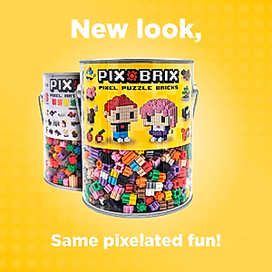Pix Brix Pixel Art Puzzle Bricks Bucket – 1,500 Piece Pixel Art Kit with 10 Colors, Medium Palette – Patented Interlocking Building Bricks, Create 2D and 3D Builds – Stem Toys, for Age 6 Plus