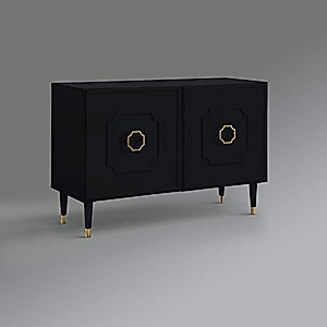 Inspired Home Sideboard - Black | Design: Belen | 2 Doors | Brushed Finish Gold Handle and Leg Tip
