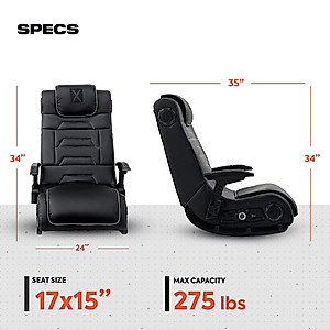 X Rocker Pro Series H3 Vibrating Floor Video Gaming Chair, with Headrest, 4.1 High Tech Audio, Wireless, Leather, Foldable, 5125901, 35" x 22" x 34.5", Black