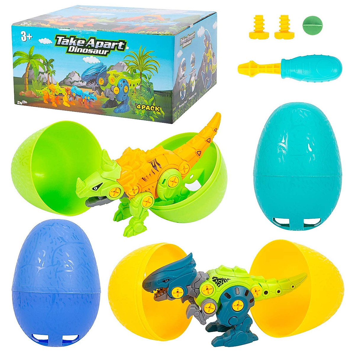 4PACK Easter Eggs Prefilled with Take Apart Dinosaur Toys for Kids,Easter Dinosaur Egg Dinosaur Building Kit for Easter Party Favors, Easter Basket Stuffers, Easter Egg Fillers, Easter Eggs Hunt.