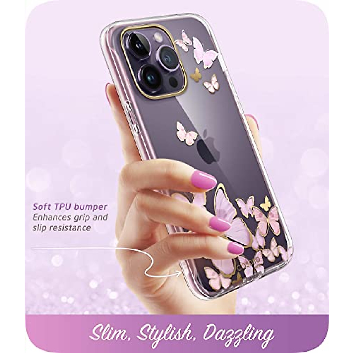 i-Blason Cosmo Series for iPhone 14 Pro Case 6.1 inch (2022 Release), Slim Full-Body Stylish Protective Case with Built-in Screen Protector (Purplefly)