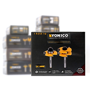 YONICO Tongue and Groove Router Bits Set Up to 3/4-Inch Stock 1/2" Cutting Depth 2 Bit Set 1/4-Inch Shank for Edge-to-Edge Hardwood Flooring, Paneling, Cabinet Door, Plywood Sheathing 15221q