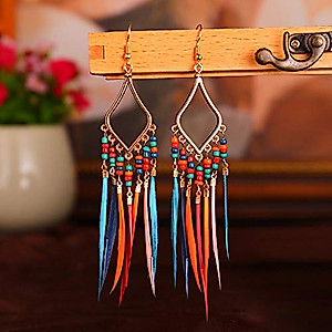 NEEBAOLY Gold Bohemian Nickel Earrings Set with Feather Tassel for Women