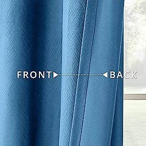 Melodieux Velvet Curtains for Bedroom- Thermal Insulated Room Darkening Soundproof Grommet Thick Geometry Embossed Window Drapes for Living Room, Blue, W52 x L63 inches, Set of 2
