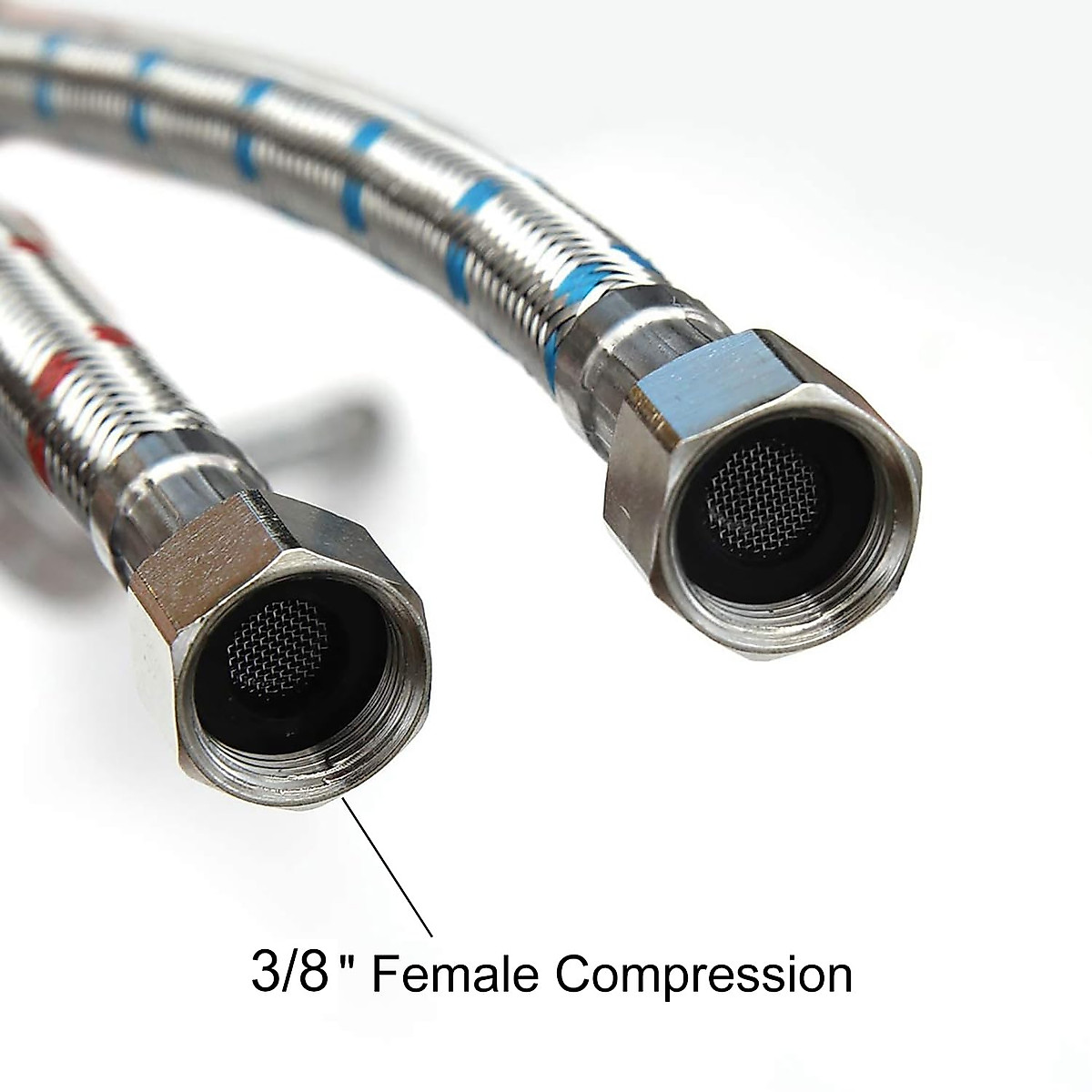 Bathfinesse 20-Inch Long Faucet Connector Braided Stainless Steel Bathroom Kitchen Faucet Flexible Supply Hose 3/8-Inch Female Compression Thread x M10 Male Connector, x 2 Pcs (1 Pair)