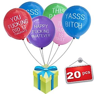 12 inch Abusive Balloons Colorful Latex Funny Birthday Balloons, 20PCS Offensive Balloons for Adult Women Birthday Party, Single Party, Graduation Party Decorations