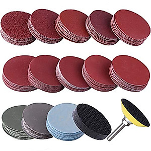 SIQUK 130 Pcs 2 inch Sanding Discs Pad with 1pc 1/4 inch Shank Backing Pad and 1pc Soft Foam Buffering Pad for Drill Grinder (10pcs Each Grit 60 80 120 180 240 400 600 800 1000 1200 1500 2000 3000)