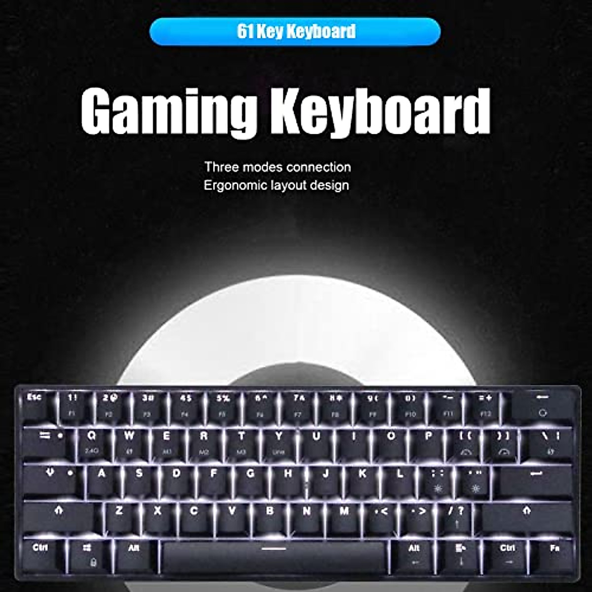 Kafuty-1 Mechanical Gaming Keyboard 60%, 61 Keys Backlit Mini Ergonomic Wireless/Wired Bluetooth Keyboard, for PS4 PC Mac Gamer, Typist, Travel (Black Shaft)